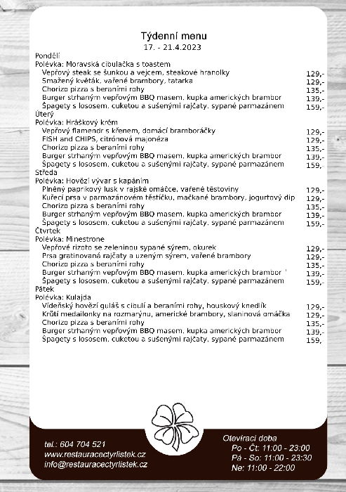 Menu :: Restaurace-ctyrlistek